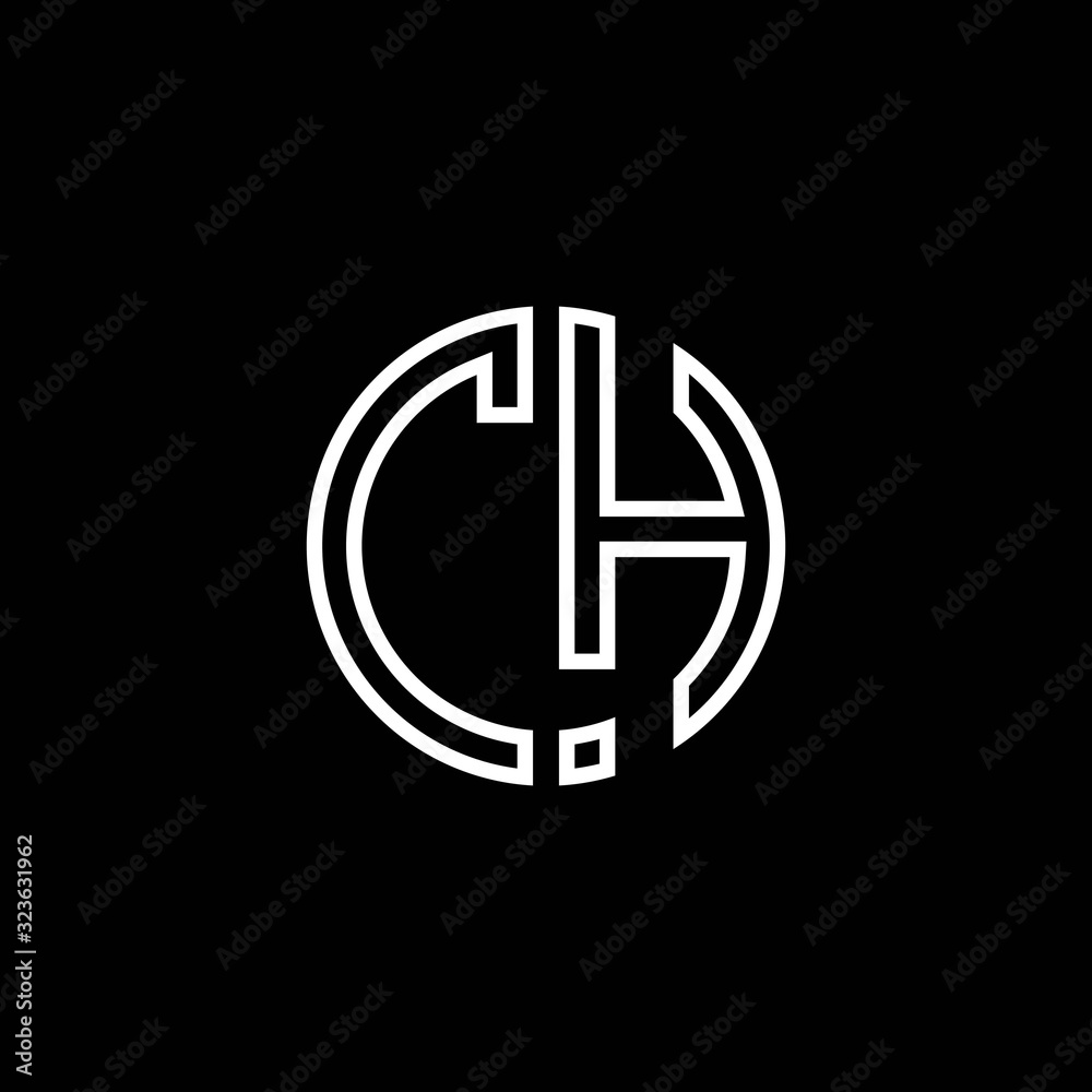 CH monogram logo circle ribbon style outline design template Stock ...
