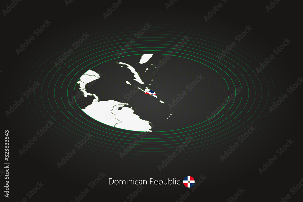 Dominican Republic map in dark color, oval map with neighboring ...