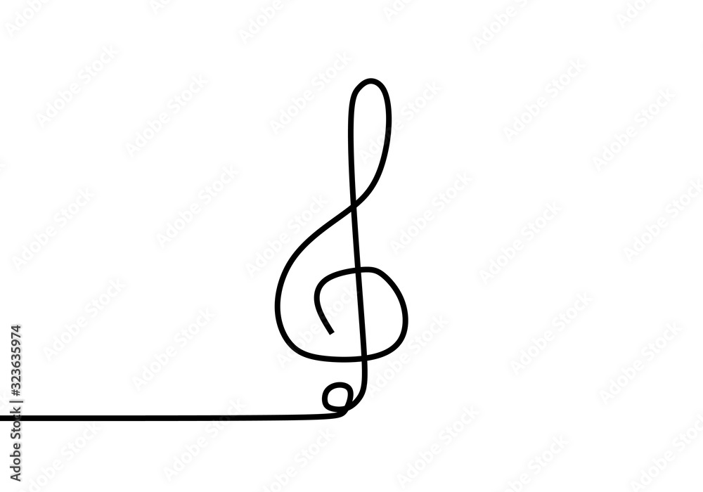 Music note, a treble clef continuous one line drawing. Vector song ...