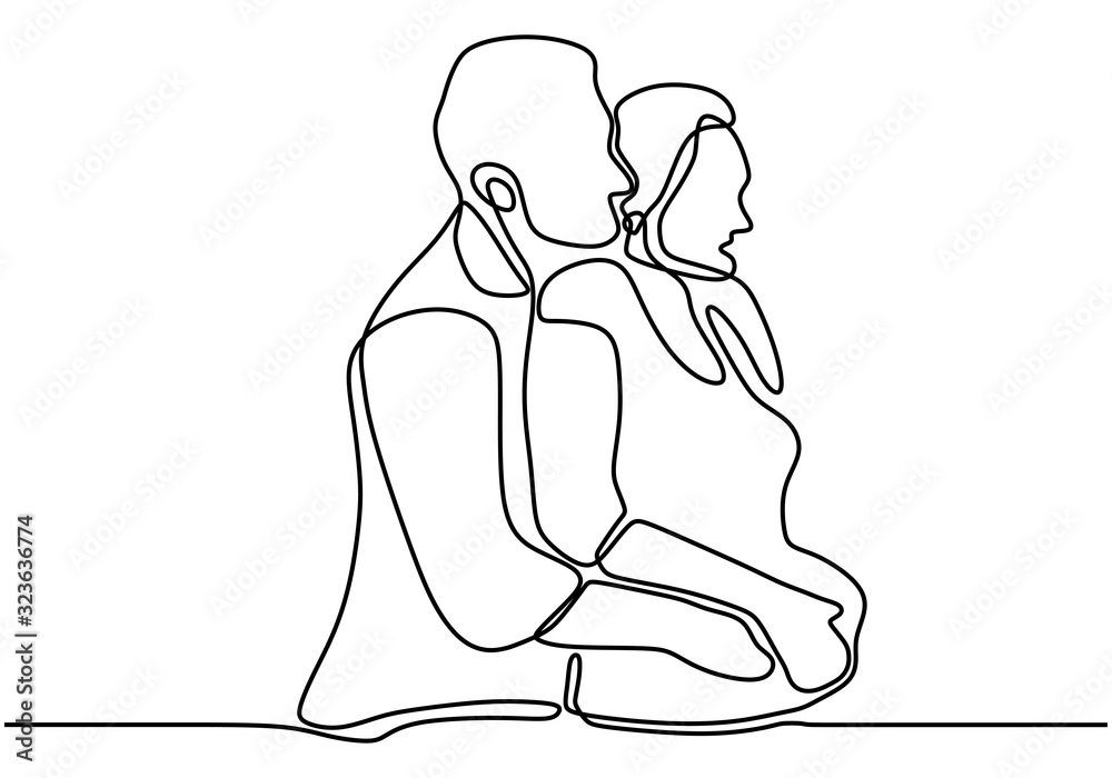 One line drawing, couple embrace. Lovers concept, vector illustration ...