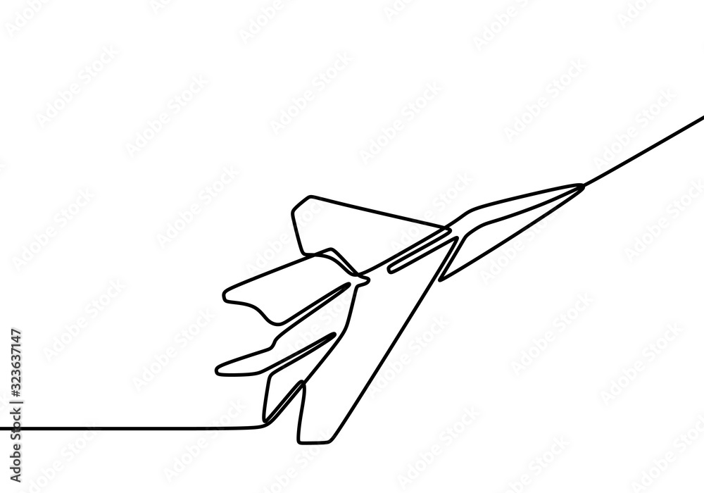 One line drawing of jet plane. Aircraft continuous hand drawn ...