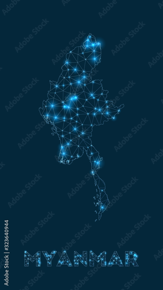 Myanmar network map. Abstract geometric map of the country. Internet ...