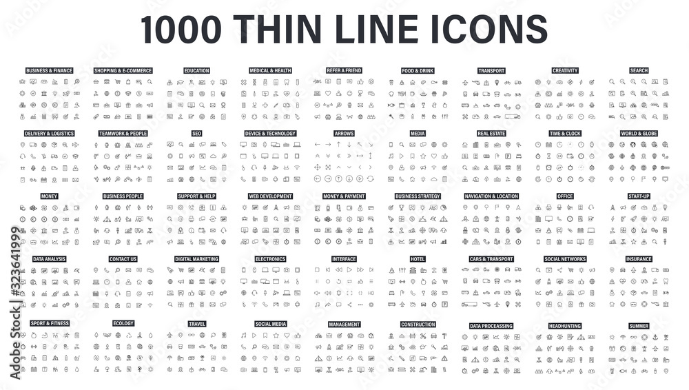 Big set of 1000 thin line Web icon. Business, finance, shopping ...