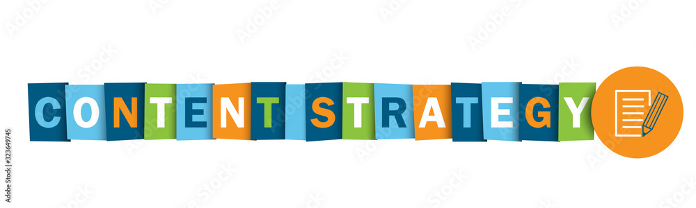 CONTENT STRATEGY colorful vector typography banner with editing symbol ...