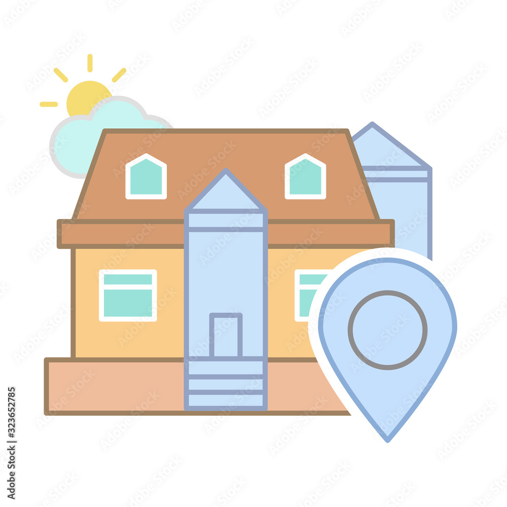 House location icon. Simple line, outline vector elements of color real ...