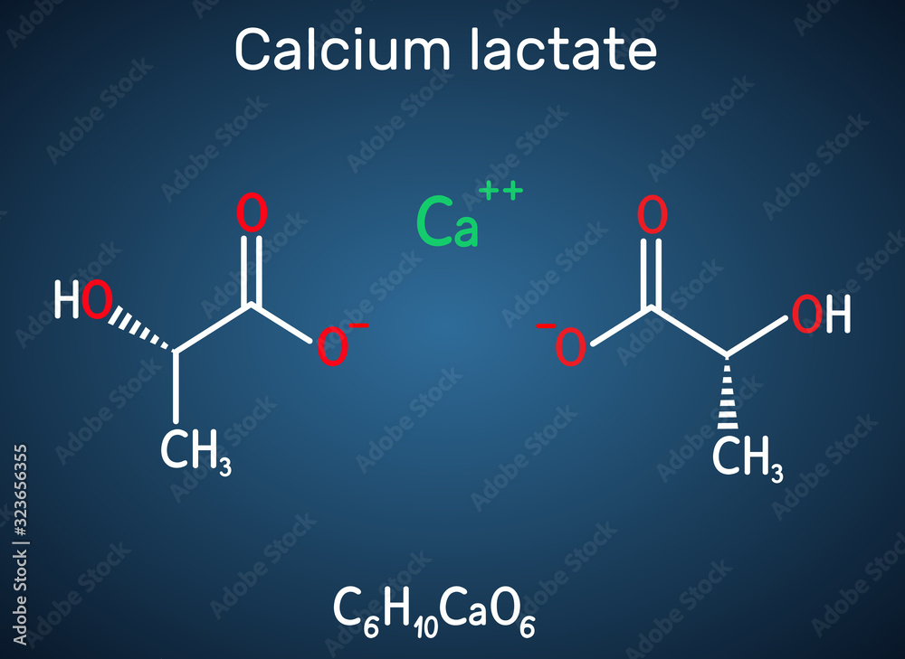 Calcium lactate, C6H10CaO6, lactate anion molecule. It is used in ...