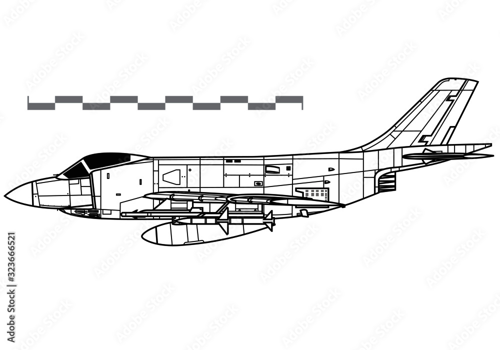 McDonnell F3H Demon. Vector drawing of modern combat aircraft. Side ...