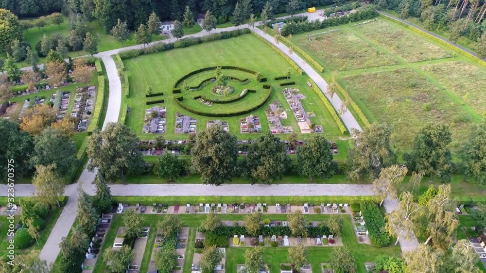 Aerial view of cemetery or graveyard is a place where the remains of ...