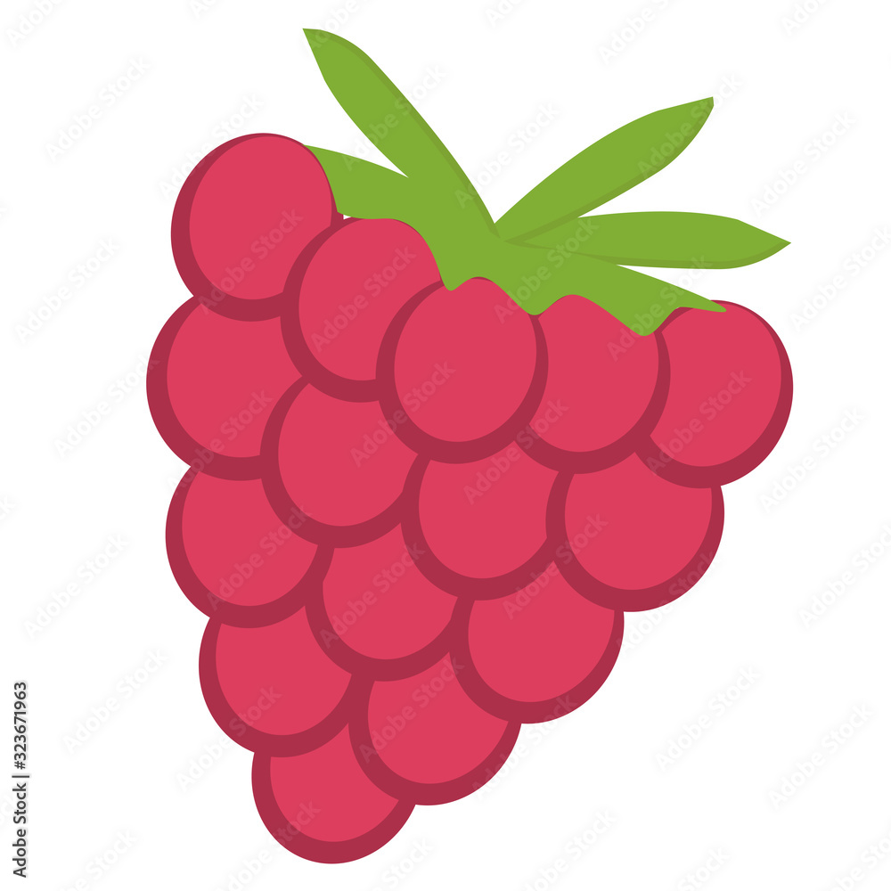 Raspberry with leaf vector icon. Raspberry icon clipart. Raspberry ...
