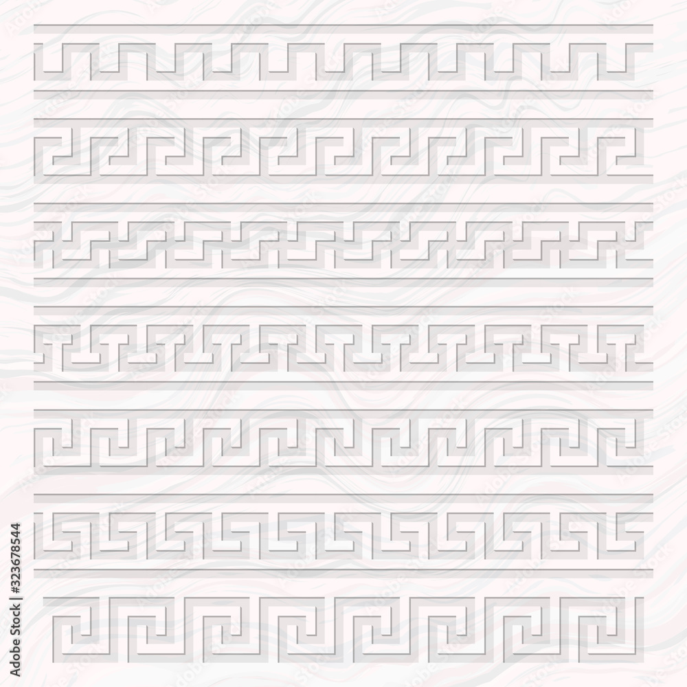 Meander pattern overlay on a marble background, Ancient Greece meandros ...