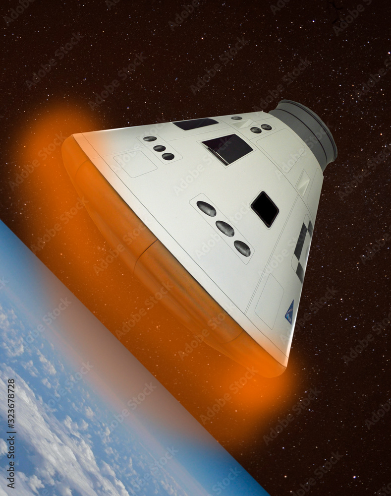 concept picture of a space capsule entering earth's atmosphere Stock ...