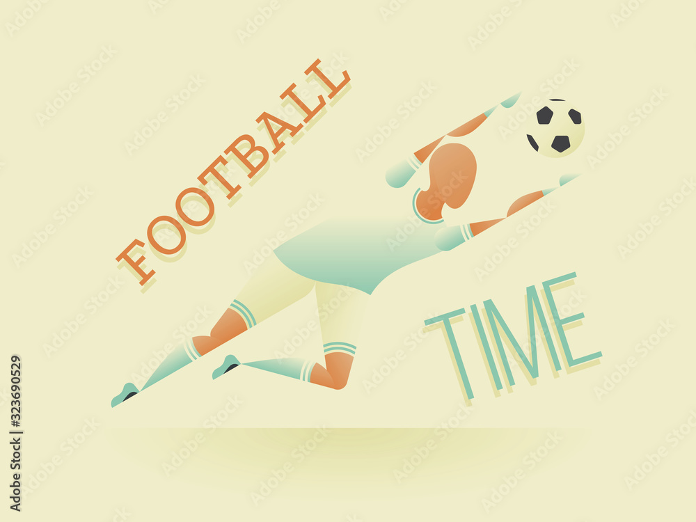 Soccer / Football poster in flat style. A soccer goalkeeper catches the ...