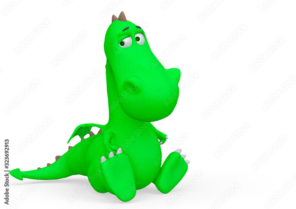 baby dragon cartoon is sad in a white background with copy space Stock ...
