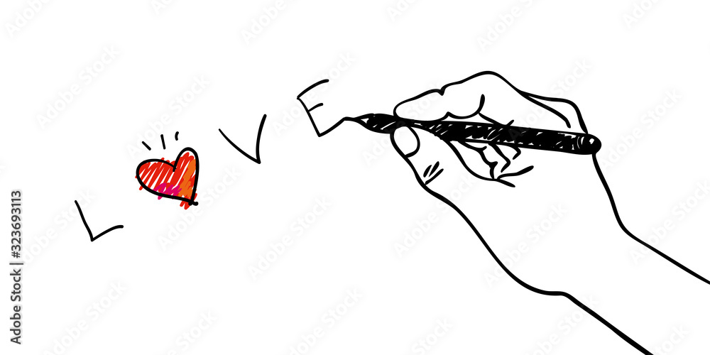 Love letter - Hand writing love with a cute decorative red heart- hand ...