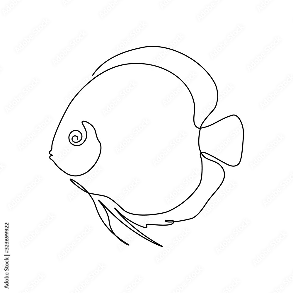 Discus fish in continuous line art drawing style. Minimalist black ...