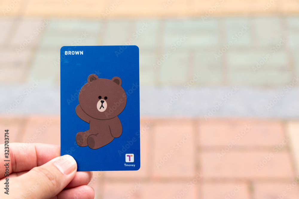 Seoul, South Korea- Oct 23, 2019 : Traveller hand hold t money card ...