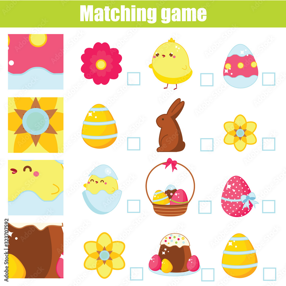 Matching game. Educational children activity Easter theme. Match ...