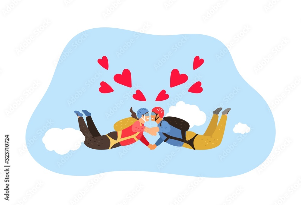 Free fall. Skydiving hobby, couple falling in love metaphor. Man and ...