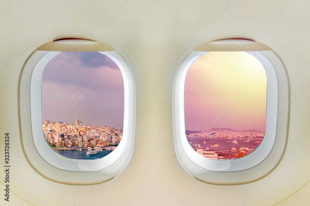 Istanbul city as seen through window of an aircraft - Istanbul, Turkey ...