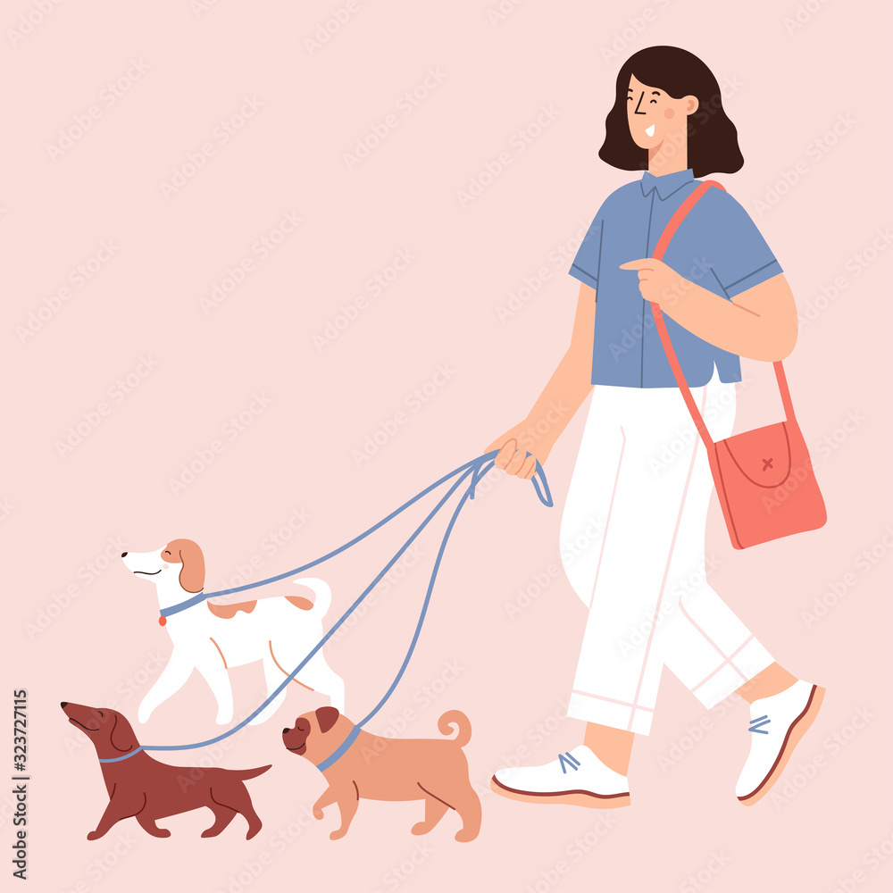 Flat Cartoon Vector Illustration about Human and dogs friendship Stock ...