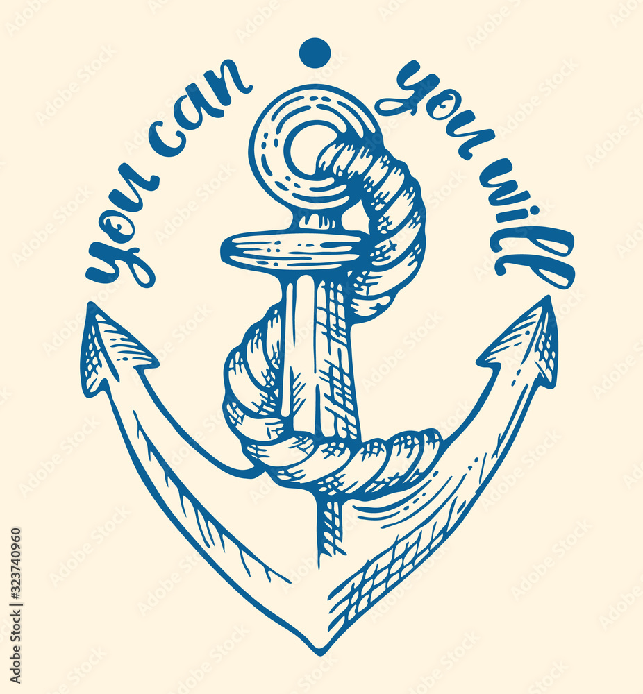 Hand drawn cartoon anchor with lettering. Vector illustration Stock ...