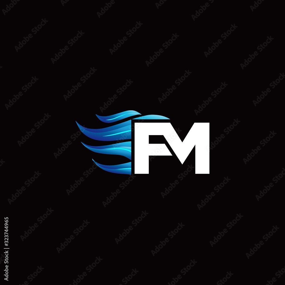 FM monogram logo with blue fire style design template Stock Vector ...