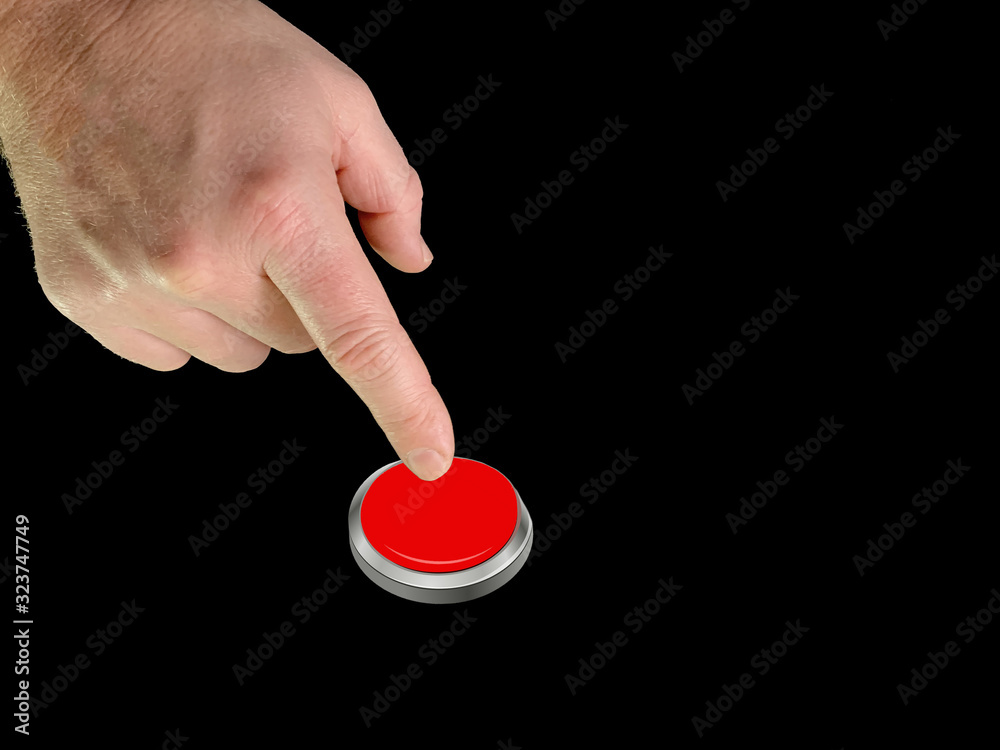 The index finger pushes the button from the inside. Finger touch to ...