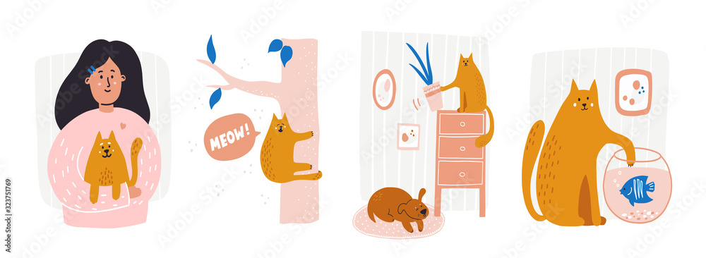 Set of different funny and cute pet insurance concepts. Cute Cartoon ...