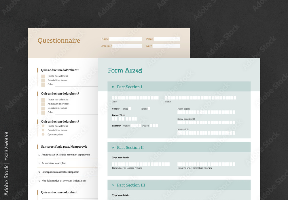 Questionnaire, Registration and Administration Form Stock Template ...