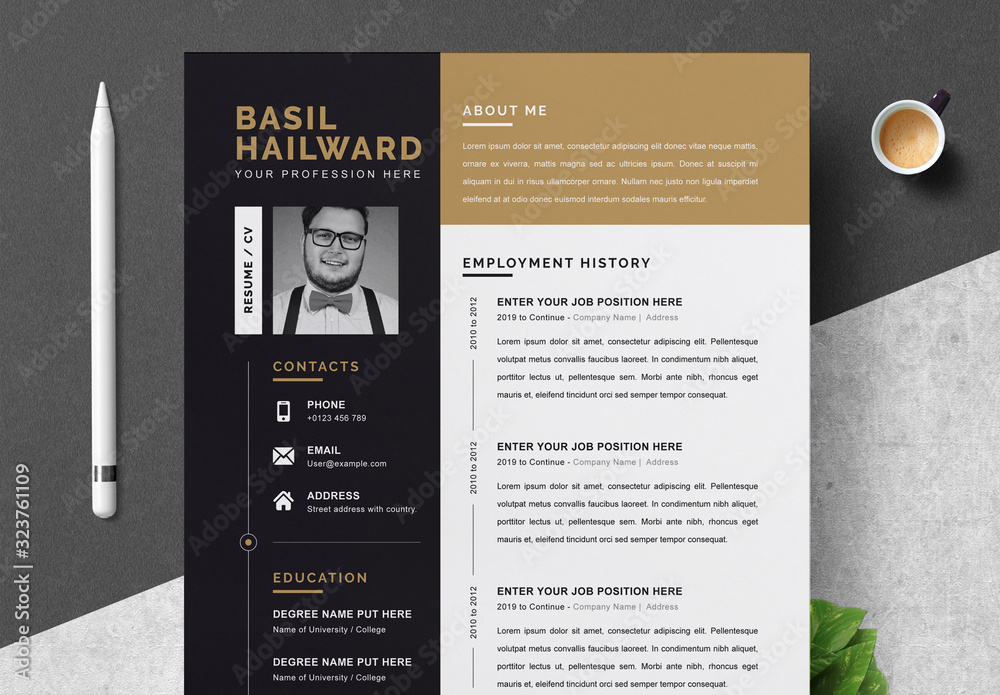 Black Sidebar Resume Layout Stock Template | Adobe Stock