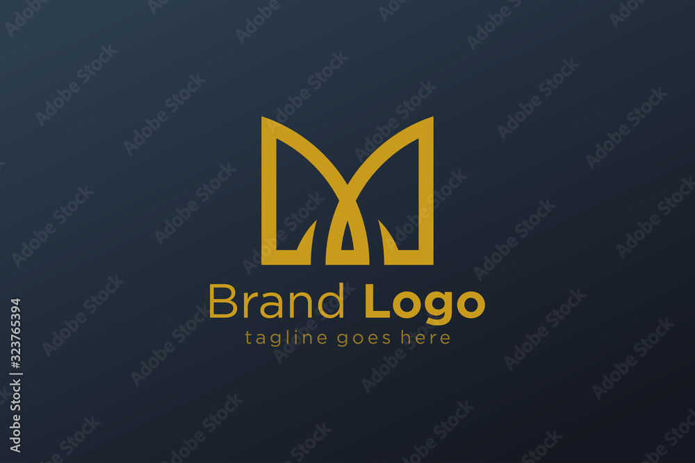 Abstract Letter M Logo Gold Square Flat Line isolated on Dark Blue ...