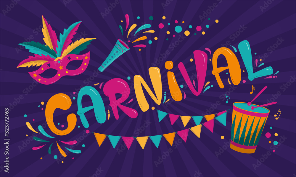 Carnival poster design with dark purple background. Rio Carnival ...