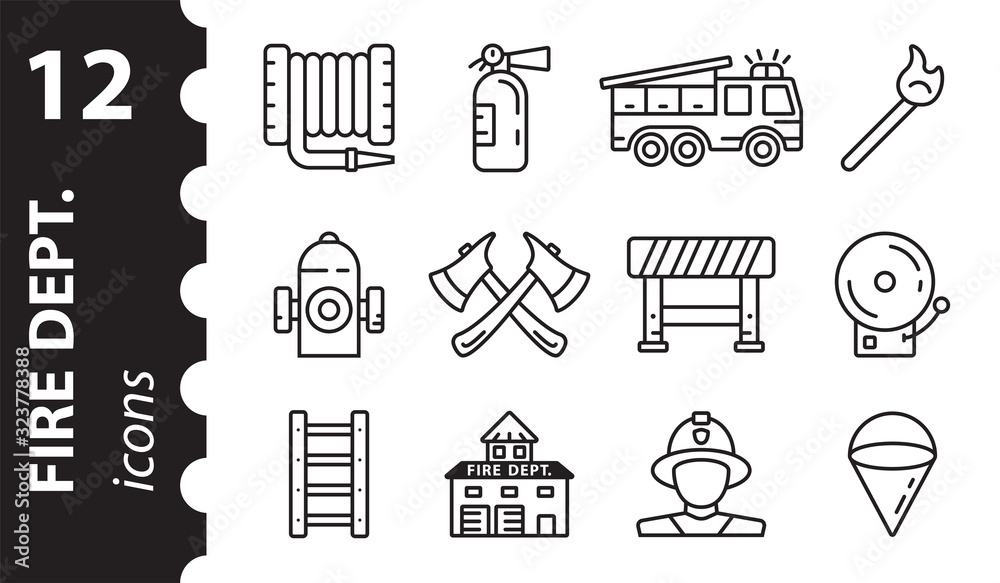 Firefighter icons in vector. Fire Department symbol in modern flat ...