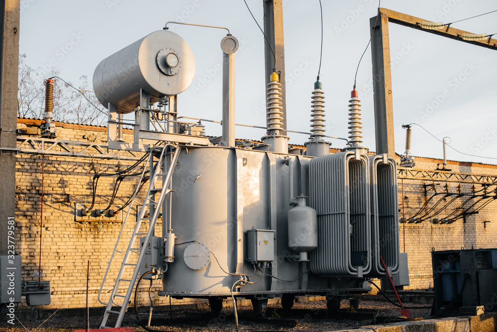 Power transformer at the electrical substation. Power engineering. Industry Stock Photo | Adobe ...