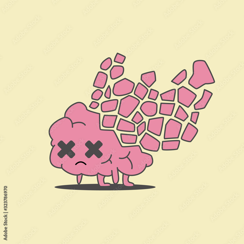 the brain breaks into small pieces. illustration of headache ...