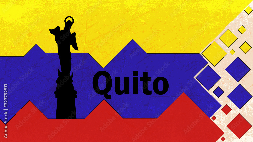 Quito, bandera del Ecuador, monumento Panecillo con palabra Stock ...