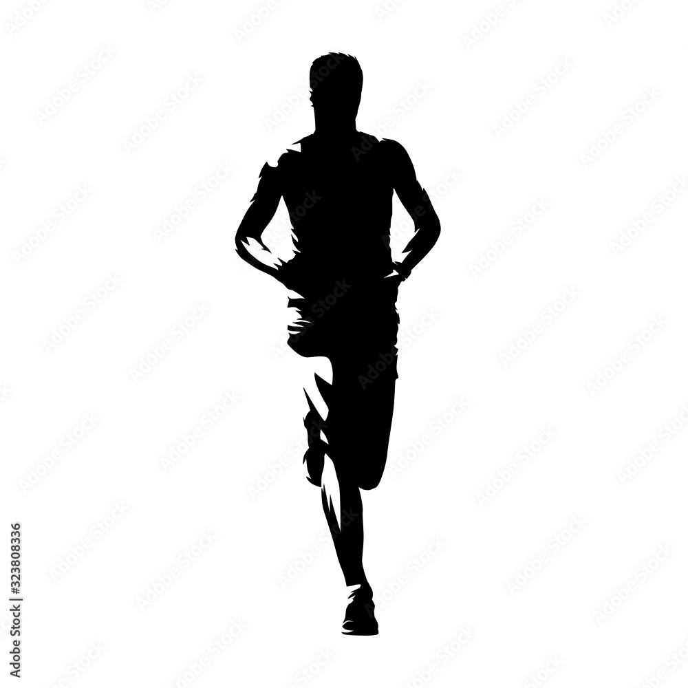 Running man, front view, abstract vector silhouette. Ink drawing Stock ...