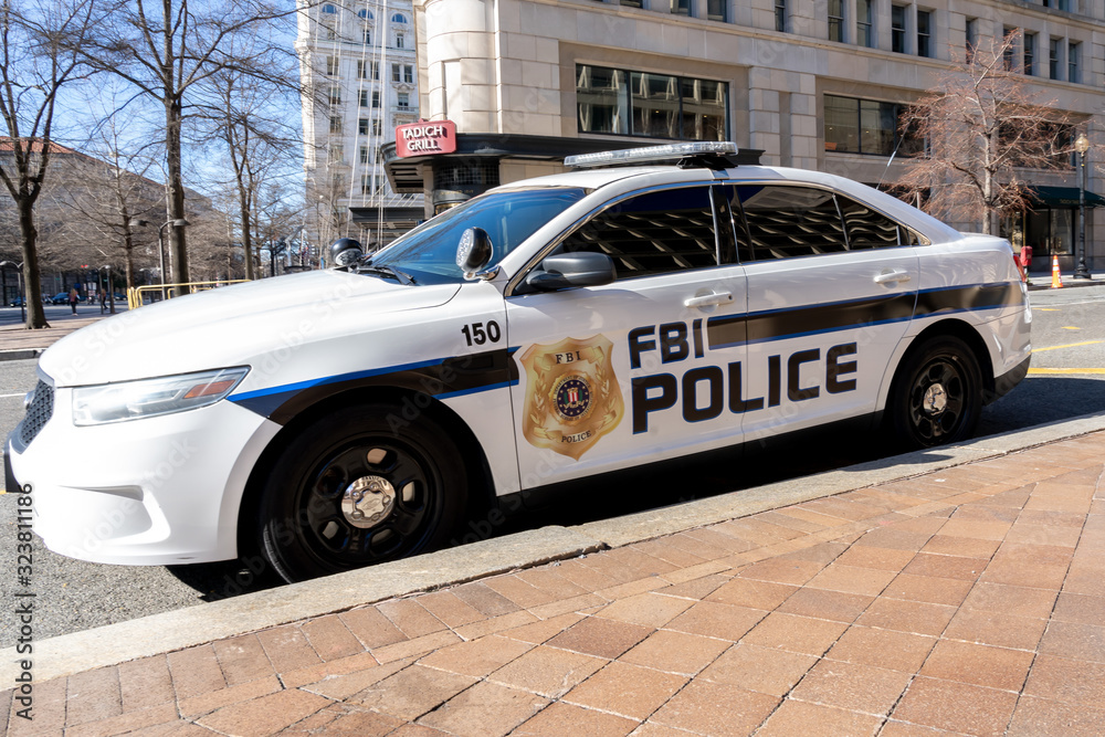 Washington, DC, USA- January 12, 2020: A FBI police car at the J. Edgar ...