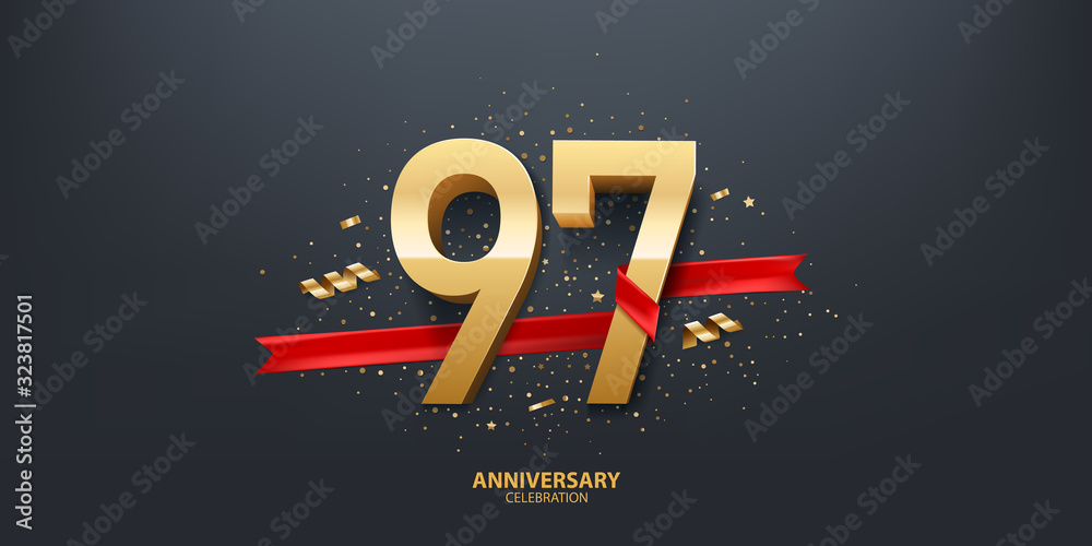97th Year anniversary celebration background. 3D Golden number wrapped ...