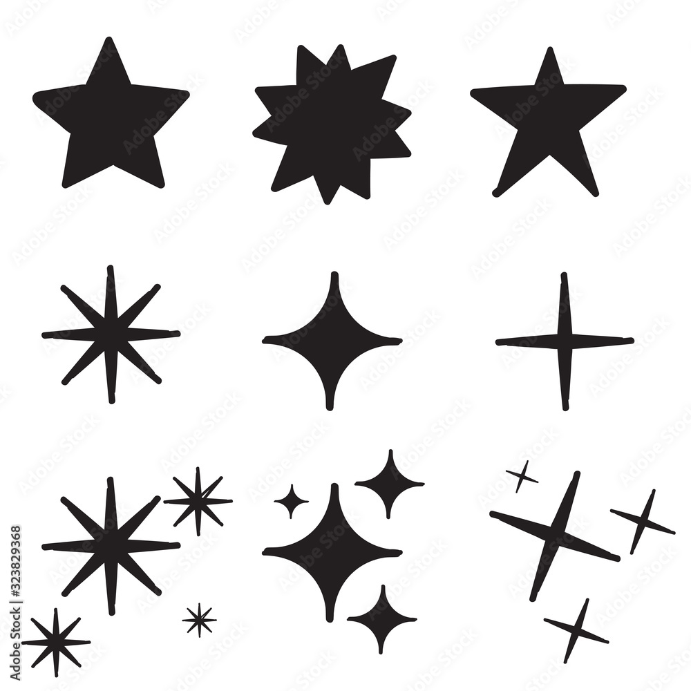 doodle Star icons. Twinkling stars. Sparkles, shining burst. Christmas ...