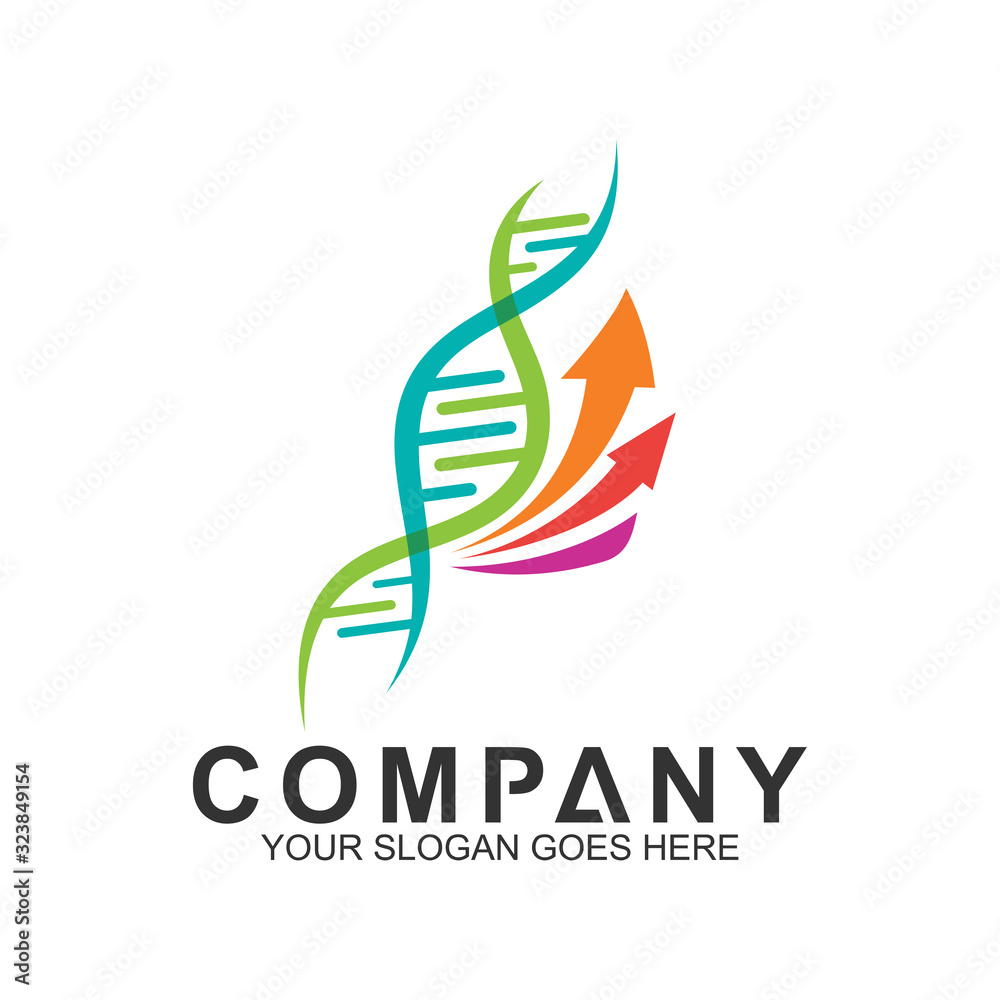 DNA logo design with arrow shape, health and science symbol Stock ...