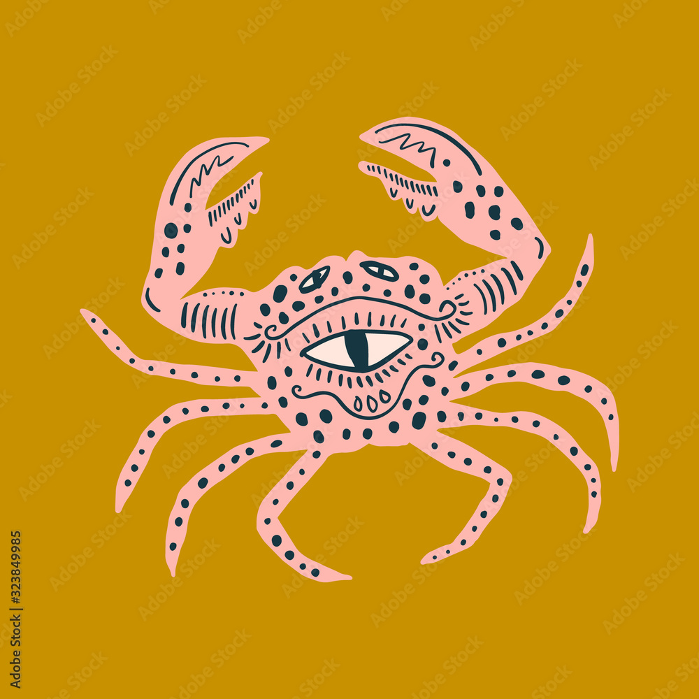 Vector king crab vintage patterned illustration, collage style art ...