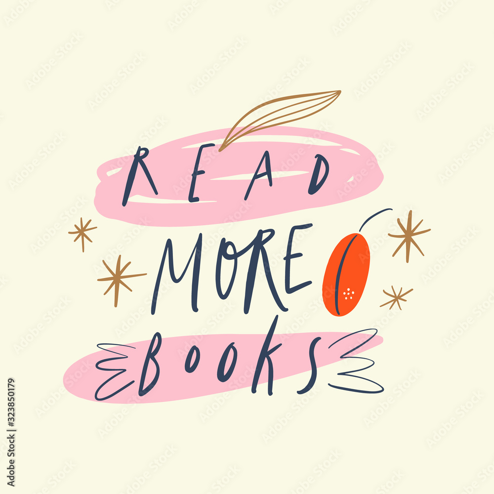 Read more books quote lettering. Cartoon hand drawn vector. Doodle ...