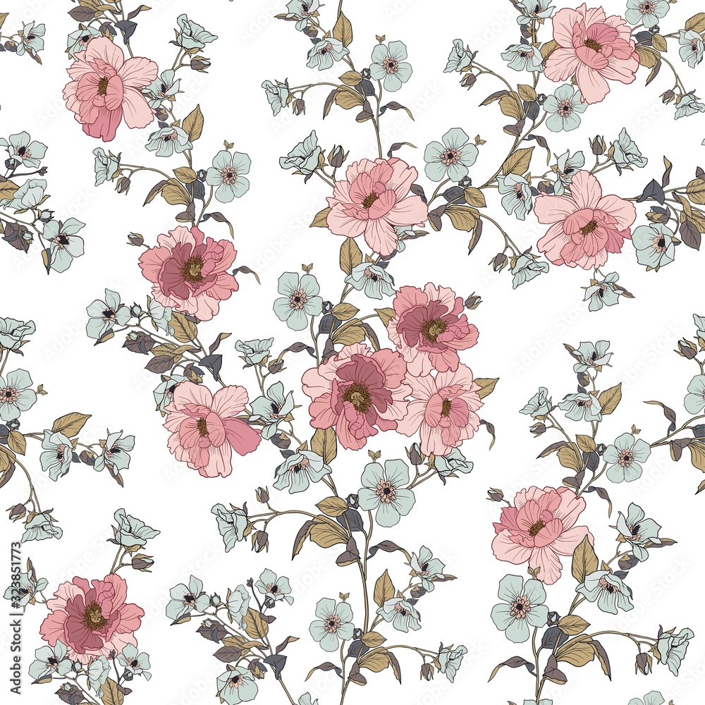 Seamless floral pattern with curly flowers for surface design Stock ...