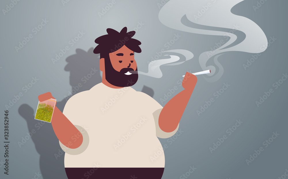 african american guy smoking cannabis joint fat rastaman holding green ...