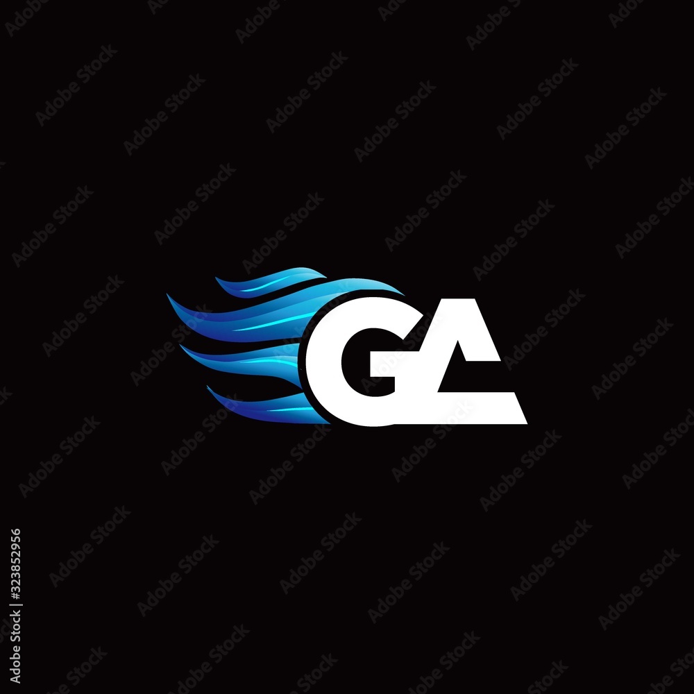 GA monogram logo with blue fire style design template Stock Vector ...
