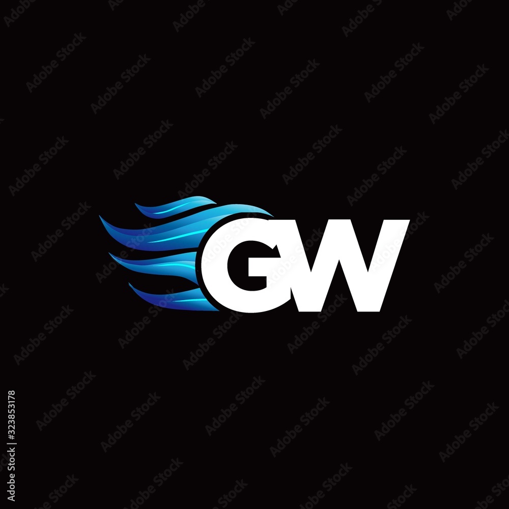 GW monogram logo with blue fire style design template Stock Vector ...