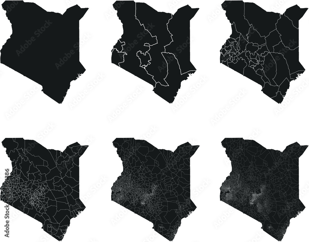 Kenya vector maps with administrative regions, municipalities, departments, borders Stock Vector ...
