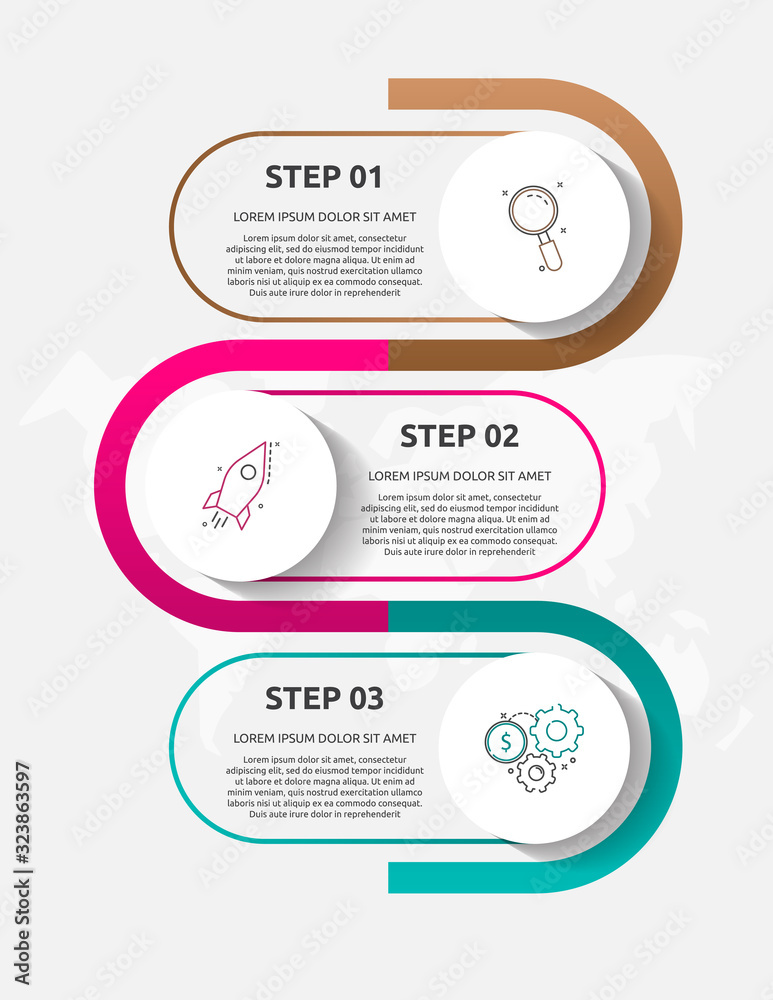 Vector template circle infographics. Business concept with 3 options and parts. Three steps for ...