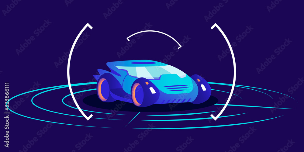 Driverless car flat color vector illustration. Futuristic autonomous ...